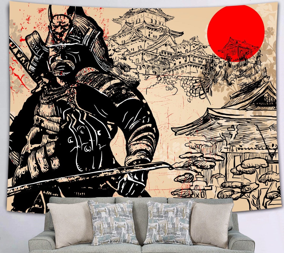Samurai Tapestry Wall Hanging Ancient Japanese Warrior Japan Wall Decor ...