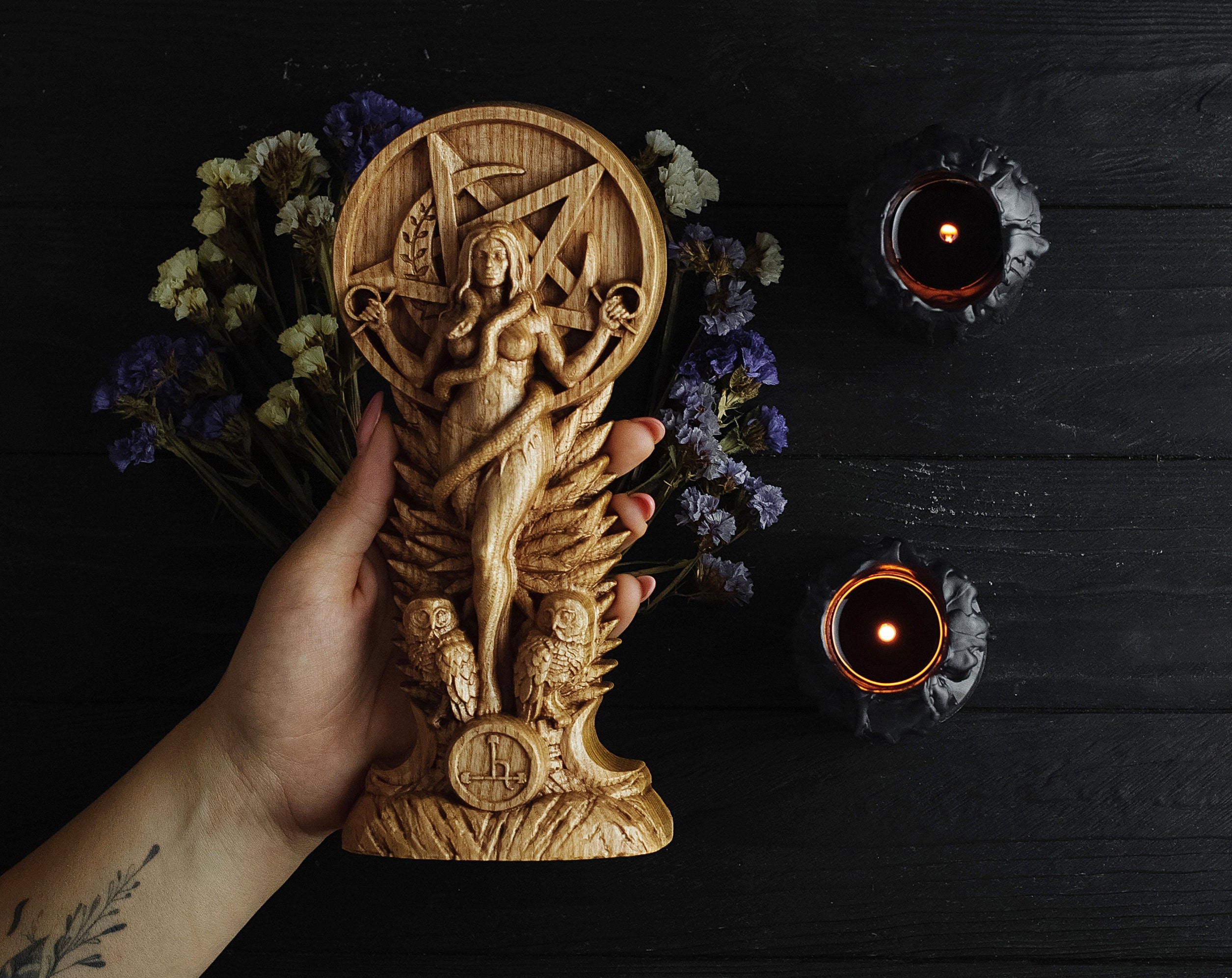 Hand Carved Lilith Wood Statue – Pagan Altar, Feminine Wisdom - Etsy