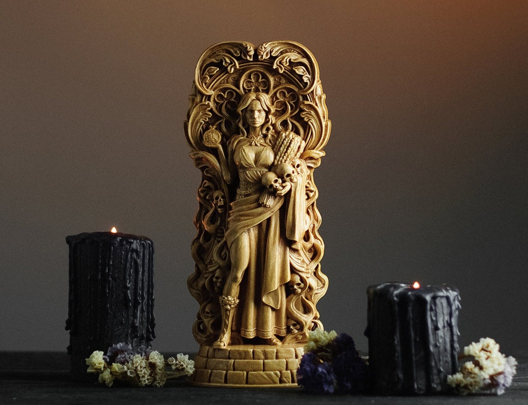 Persephone With Skull Wood Statue - Greek Goddess Altar Decor - Etsy