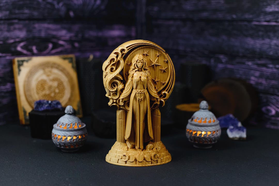 Selene Moon Goddess Wood Statue - Luna Altar - Etsy
