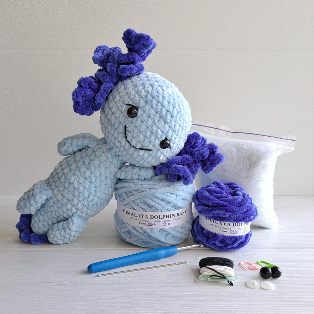 Blue Axolotl CROCHET KIT Beginners Amigurumi Kit With Yarn DIY Plush ...