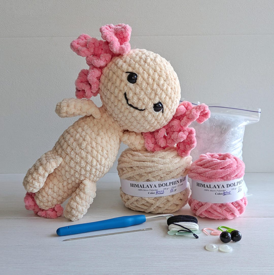 Axolotl Crochet Kit: NO SEW Amigurumi DIY Plush Toy With Velvet Yarn - Etsy