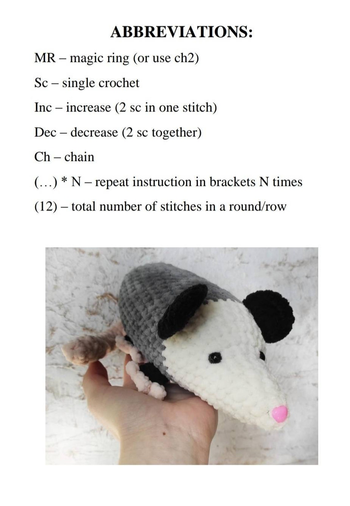 Opossum Crochet Patterns Amigurumi Plush Possum Pattern - Etsy