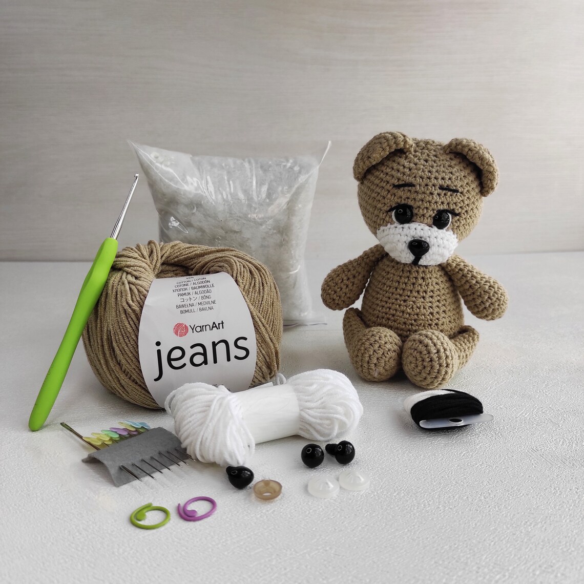 Bear Crochet Kit for Beginner - Amigurumi Teddy Bear - DIY - Craft - Etsy