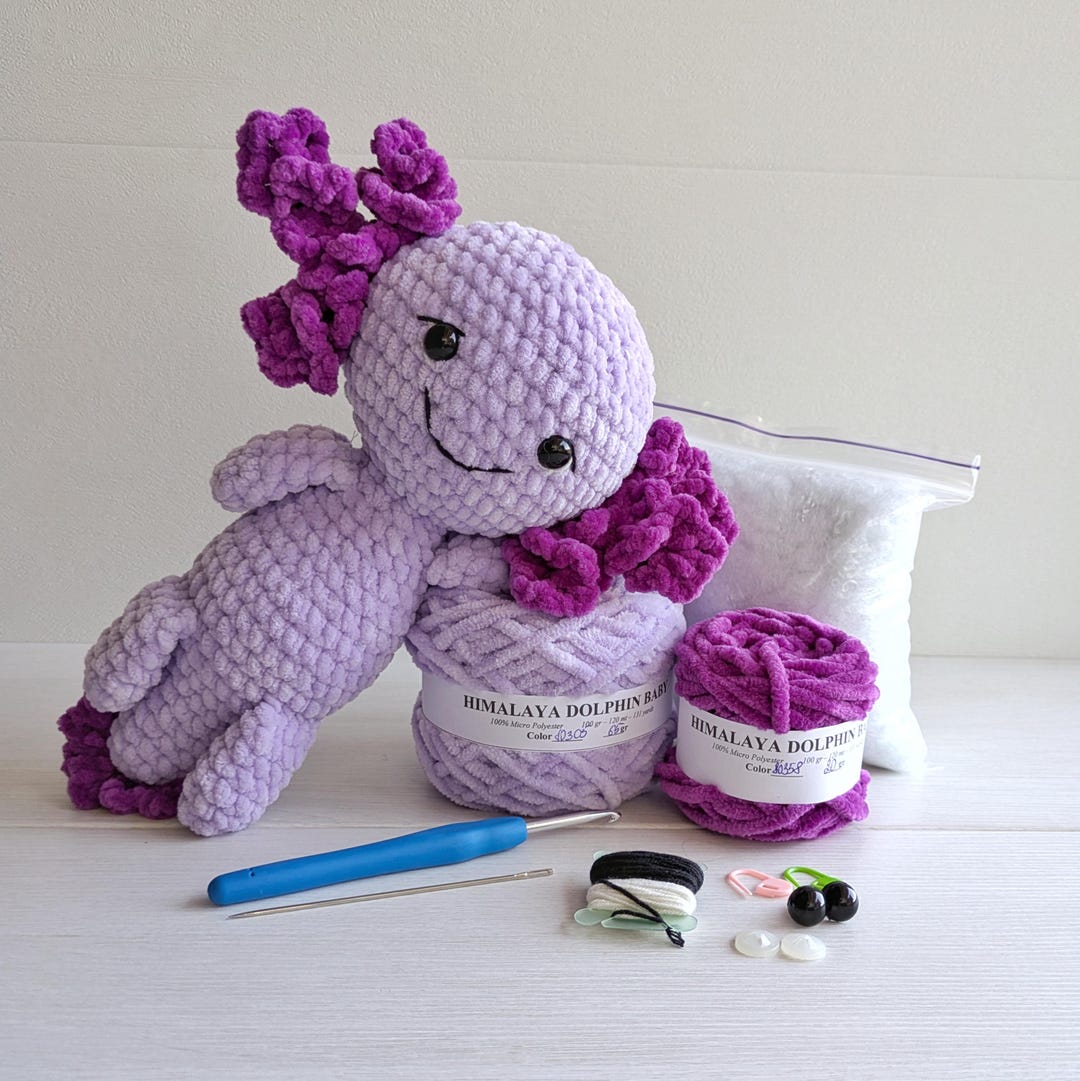 Axolotl CROCHET KIT- Amigurumi Kit With Yarn - DIY Plush Toy - Velvet ...