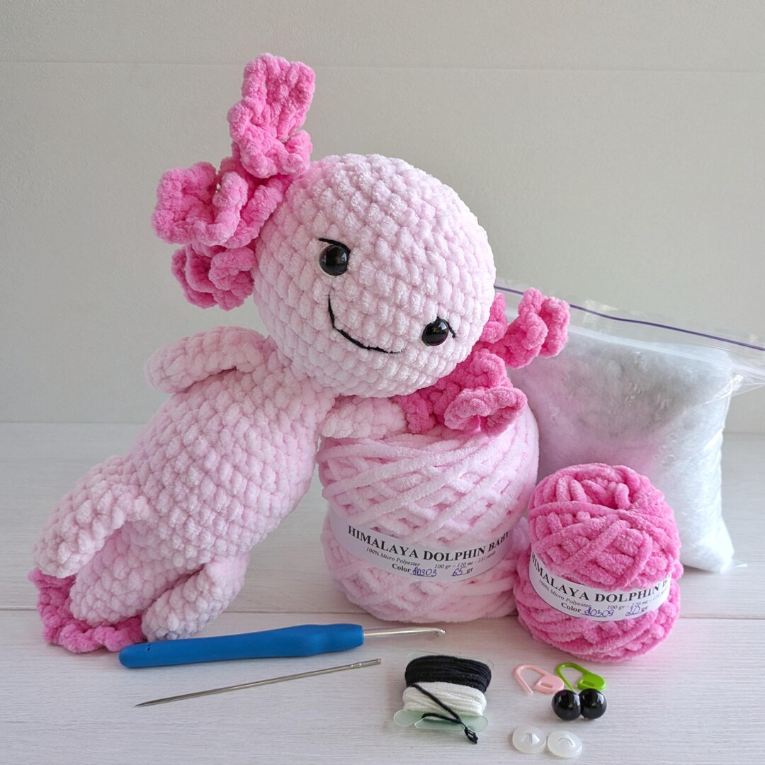 CROCHET Axolotl KIT - Amigurumi Kit With Yarn - DIY Plush Toy - Velvet ...