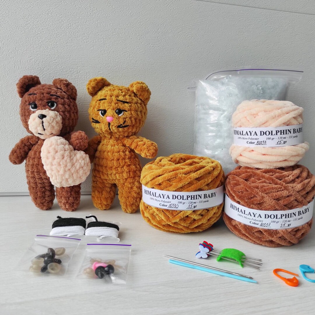 Crochet Kit BEAR and CAT Amigurumi Kit for Beginner With Yarn Amigurumi ...