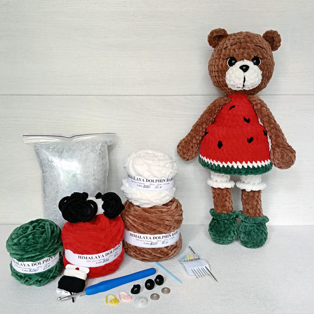 Teddy Bear CROCHET KIT, Watermelon Bear Amigurumi Kit, Crochet Pattern ...