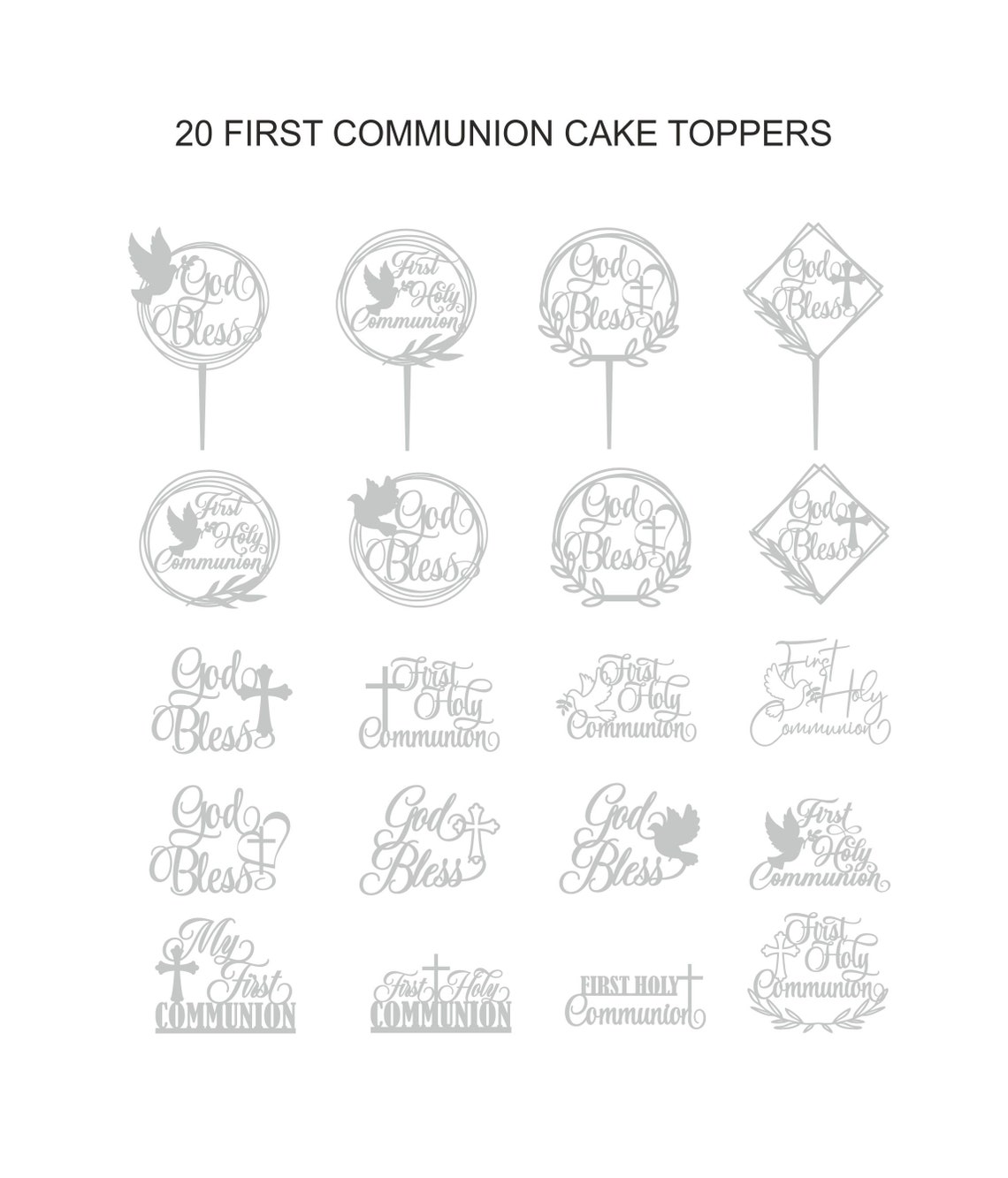 20 First Communion Cake Toppers SVG God Bless Cake Topper Laser Cut ...