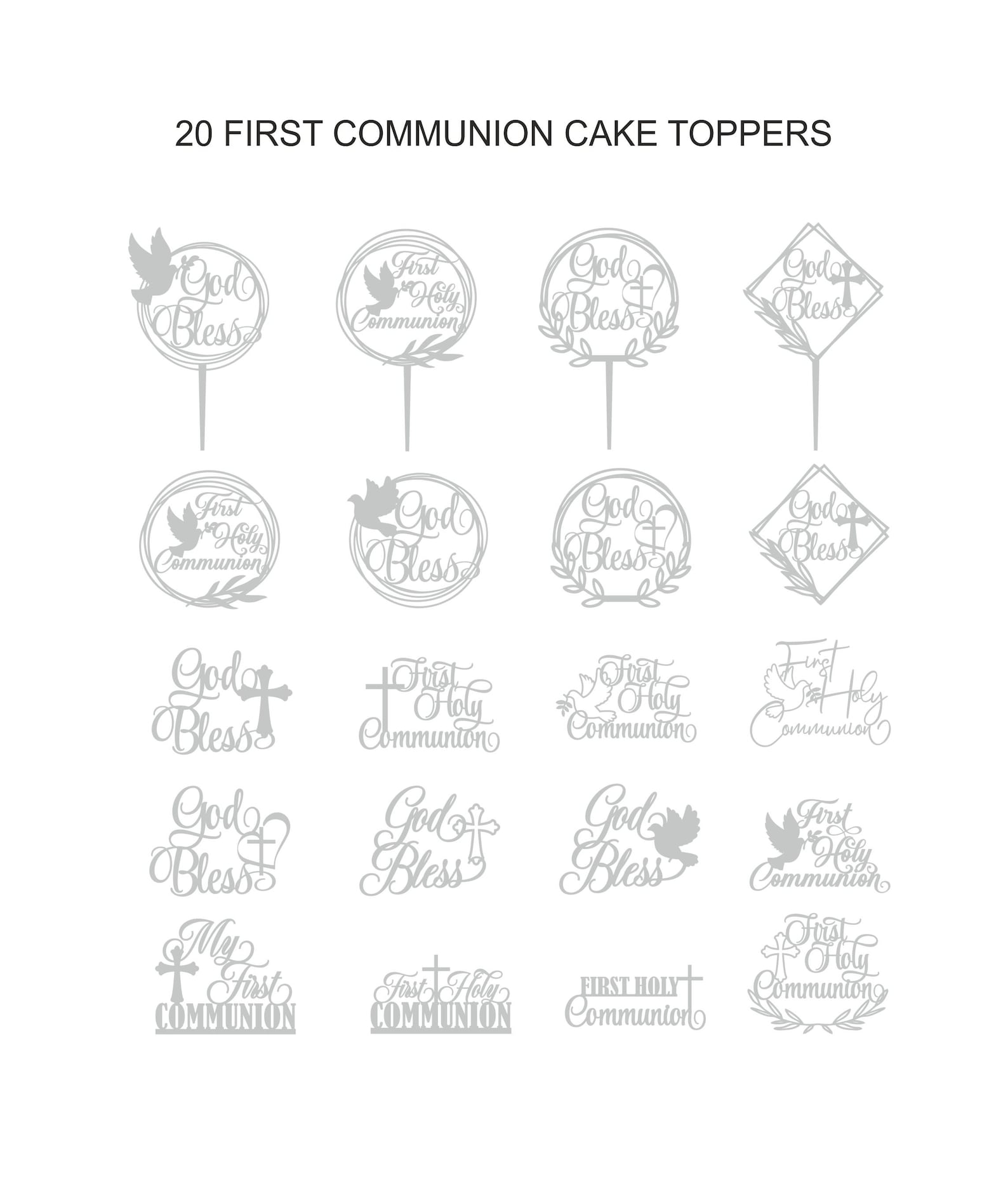 20 First Communion Cake Toppers SVG God Bless Cake Topper Laser Cut ...