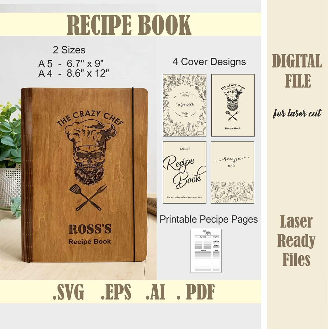 Wood Recipe Book Cover SVG, Recipe Binder Laser Cut File, Mom's Recipe ...