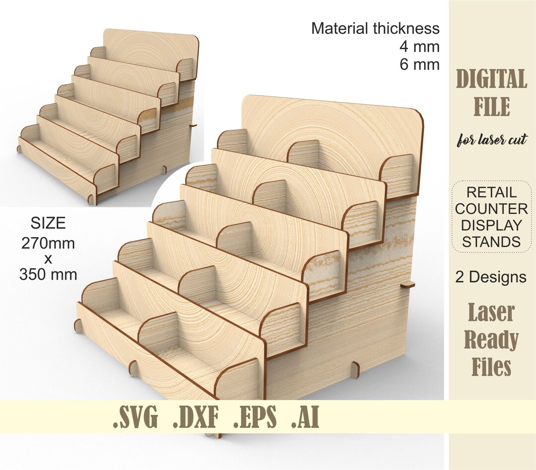 Retail Counter Display Stand SVG, Laser Cut DXF, DWG, Ai File Craft Fair Display Shelf Glowforge ...