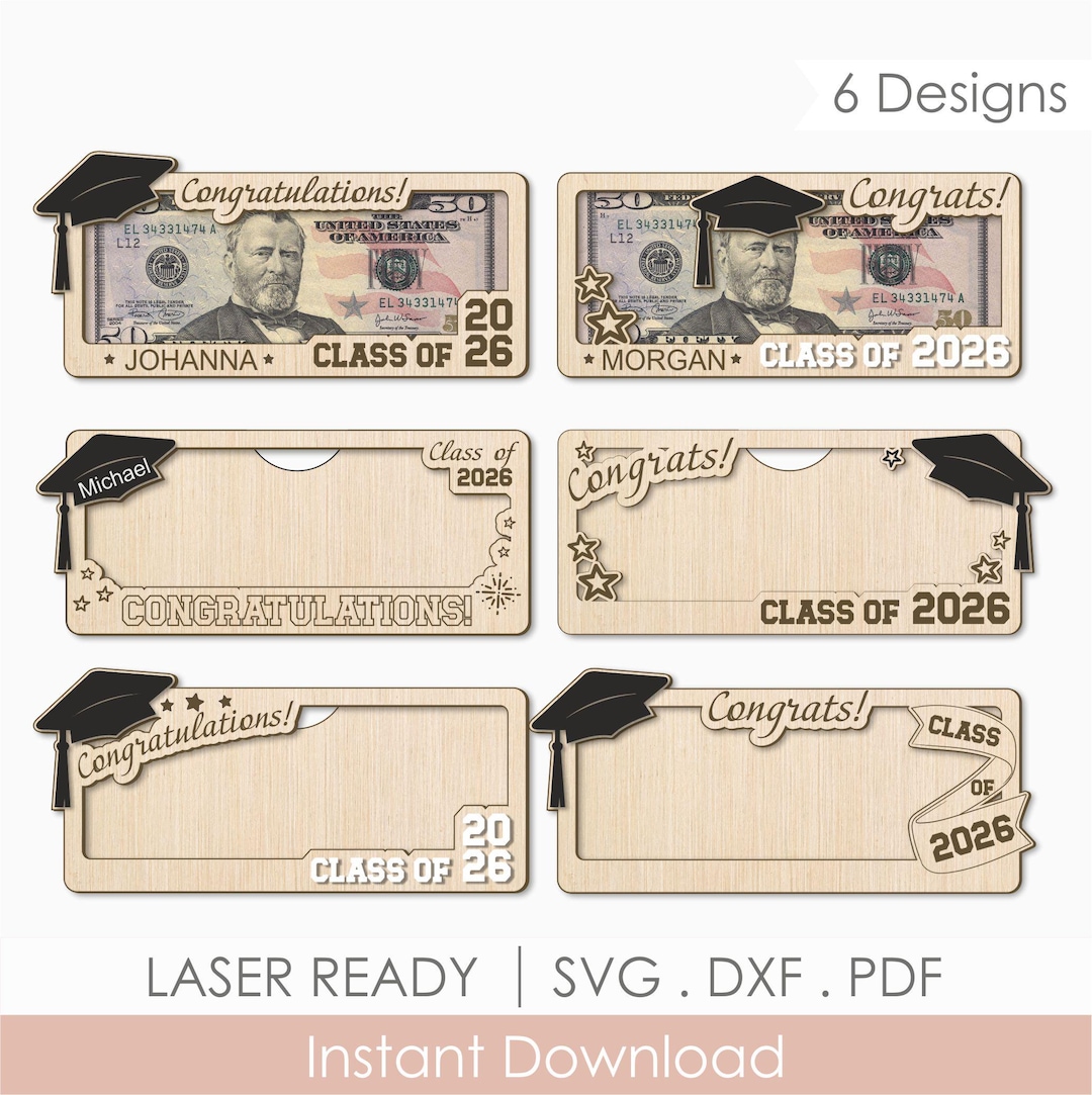 Graduation Money Holder SVG Bundle, Class of 2026 Cash Holder Laser Cut ...