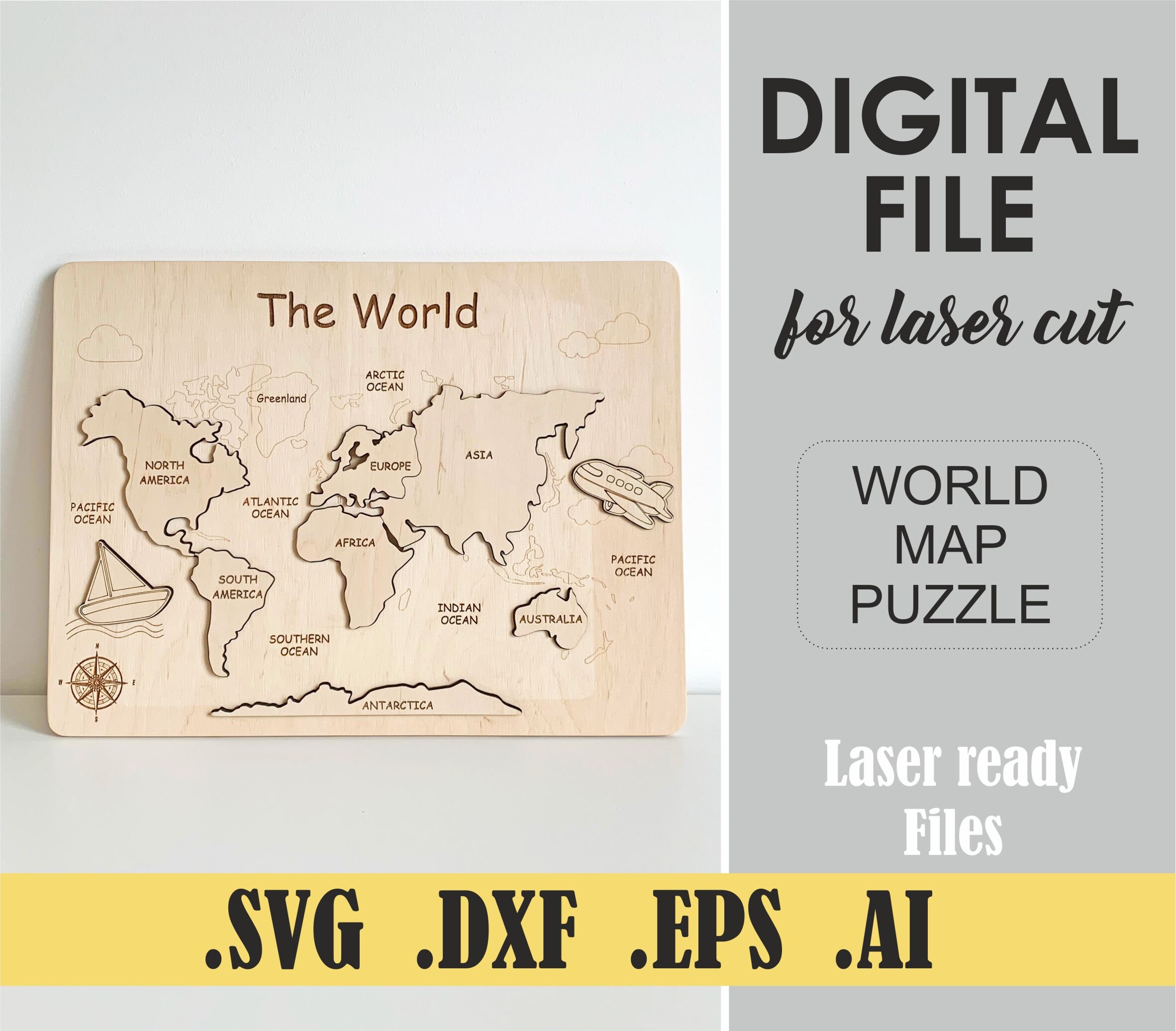 Laser Cut File World Map Puzzle SVG DXF DWG Ai Digital Cut - Etsy Singapore