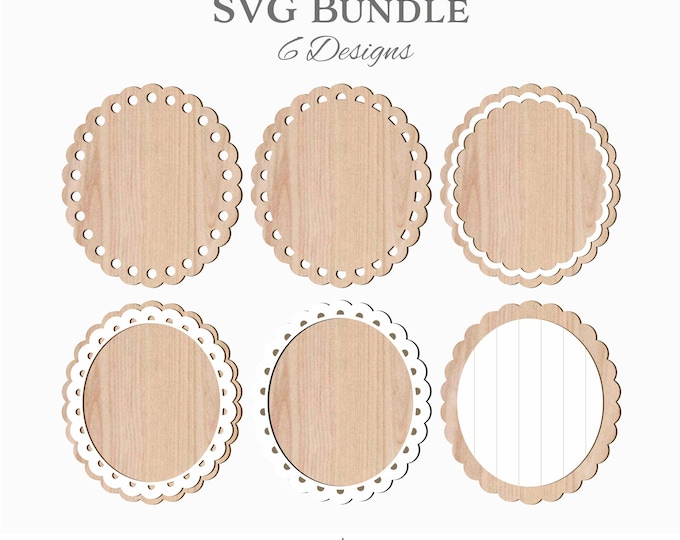 Scalloped Oval Frame Laser Cut File SVG Borders Clipart PNG, Decorative ...