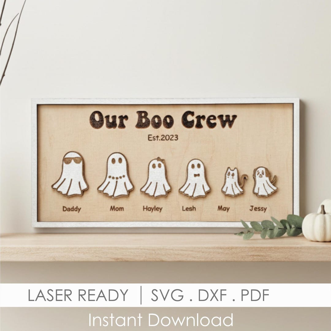 Our Boo Crew Sign SVG, Halloween Ghost Family Sign, Personalized Laser ...