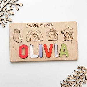 Christmas Name Puzzle SVG, Baby First Christmas Gift Laser Cut File ...