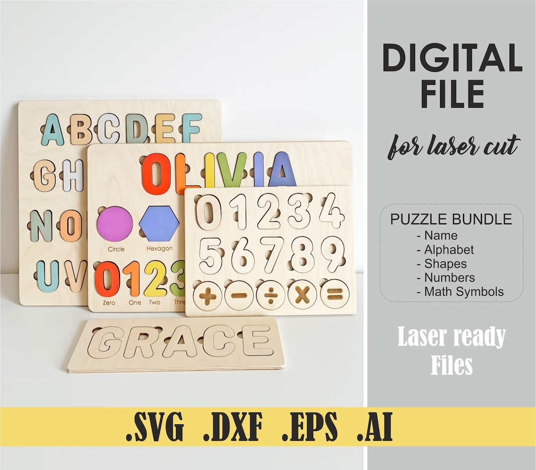 Name Numbers Shapes Alphabet Puzzle SVG Laser Cut Files Back to School ...