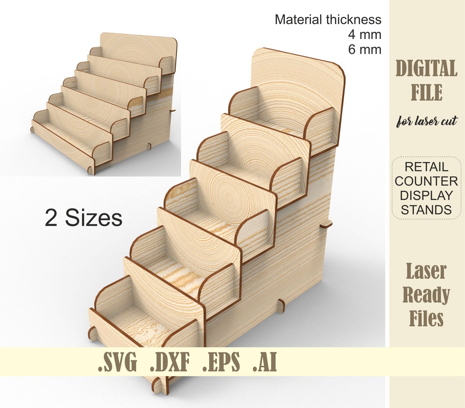 Laser Cut Retail Counter Display Stand SVG, DXF, DWG, Ai File Craft ...