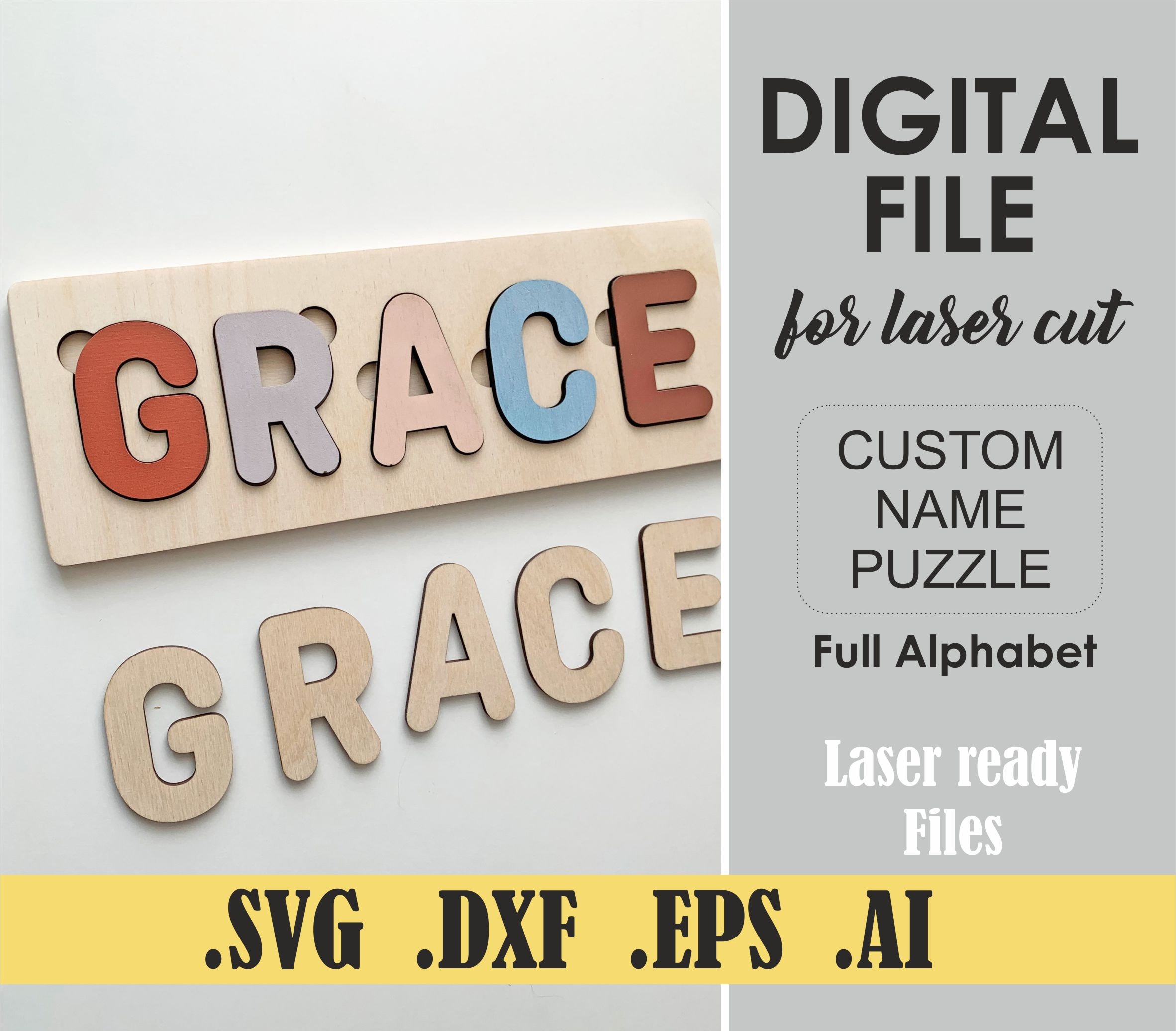 Baby Name Puzzle SVG DXF DWG Ai Laser Cut Files Digital - Etsy Australia