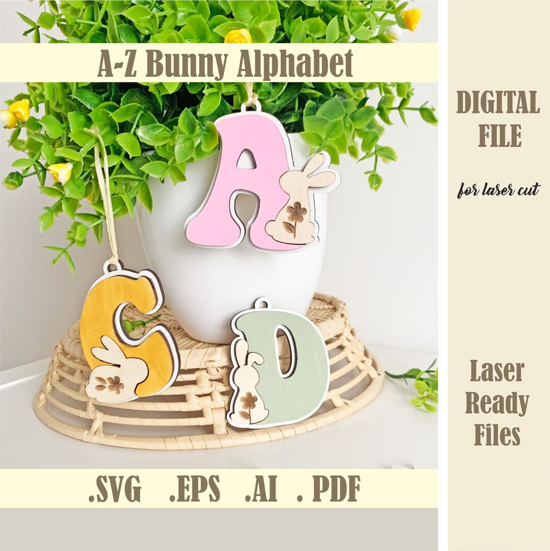 Bunny Letters Easter Basket Tags SVG, A-Z Easter Bunny Alphabet Svg ...