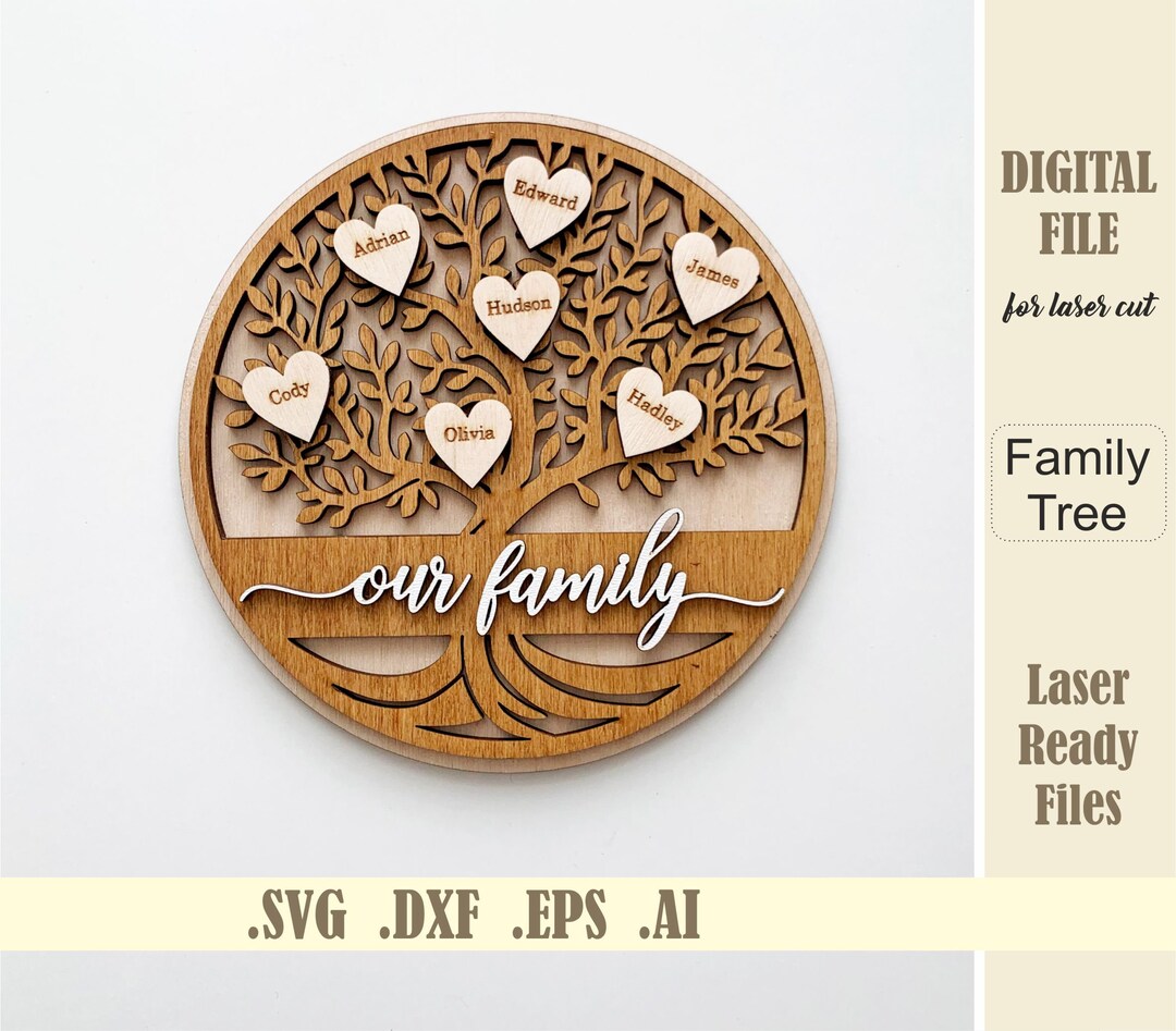 SVG Family Tree Laser Cut File, Grandkids Tree SVG, Glowforge, Digital ...
