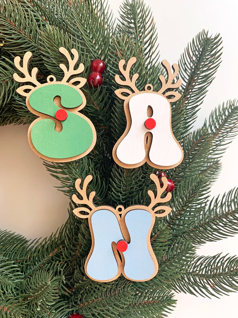 Christmas Reindeer Alphabet Ornament SVG, Christmas Deer Initial Tag ...