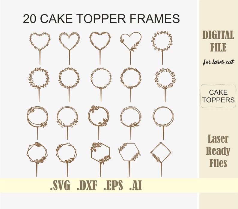 Laser Cut Files 20 Cake Topper Frames SVG, Circle Wreath Frame, Cricut ...