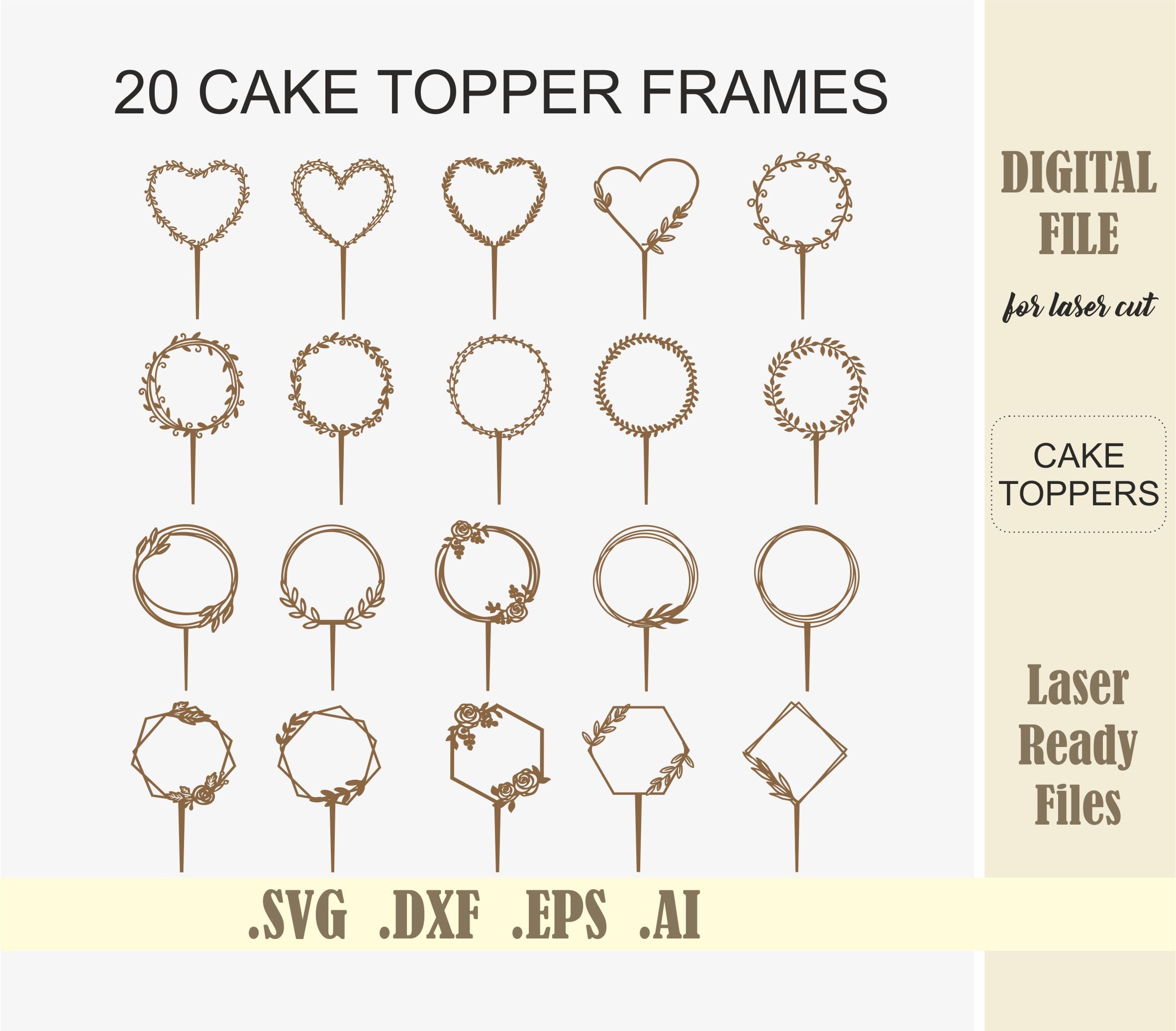 Laser Cut Files 20 Cake Topper Frames SVG, Circle Wreath Frame, Cricut ...