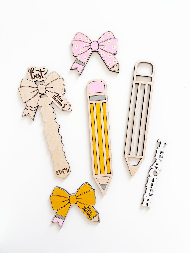 Teacher Pencil Bow SVG Laser Cut File, Personalized Name Best Teacher ...