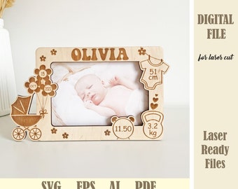 Baby Birth Photo Frame SVG, Baby Picture Frame Laser Cut Files, Child ...