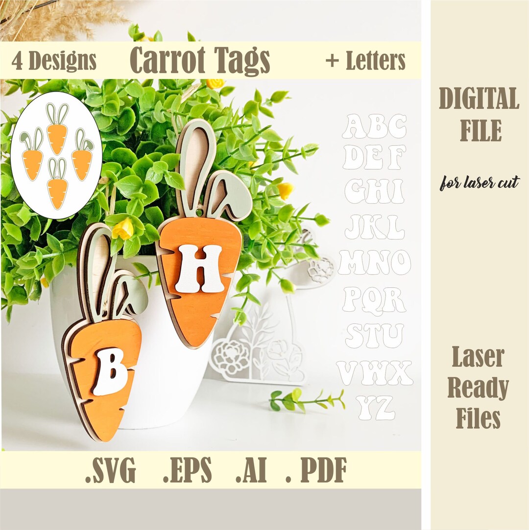 Carrot With Bunny Ears Easter Basket Tags SVG, Letters Carrot Easter ...