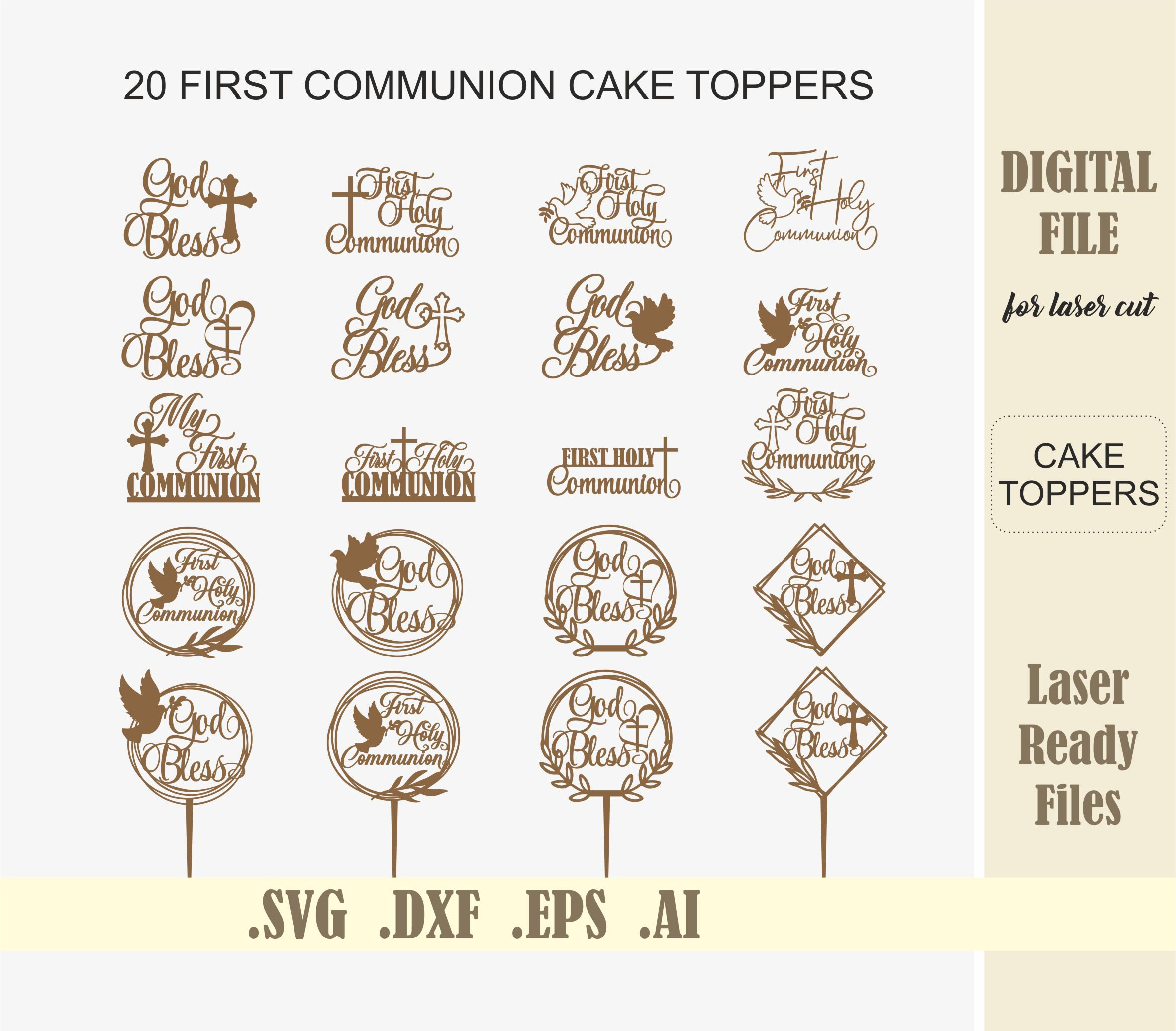 20 First Communion Cake Toppers SVG God Bless Cake Topper Laser Cut ...