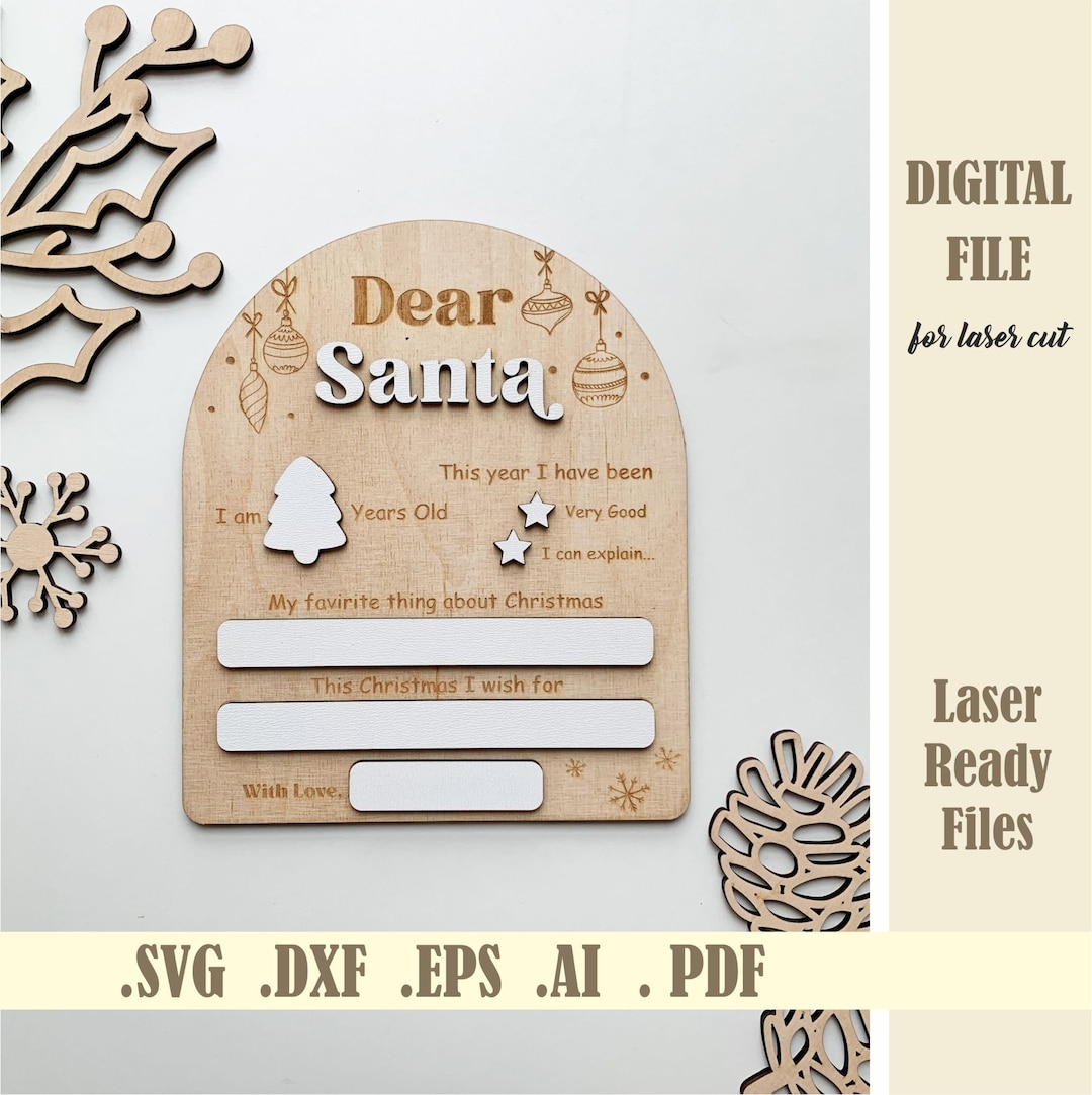 Dear Santa Board SVG, Letter to Santa Sign Laser Cut File, Dry Erase ...