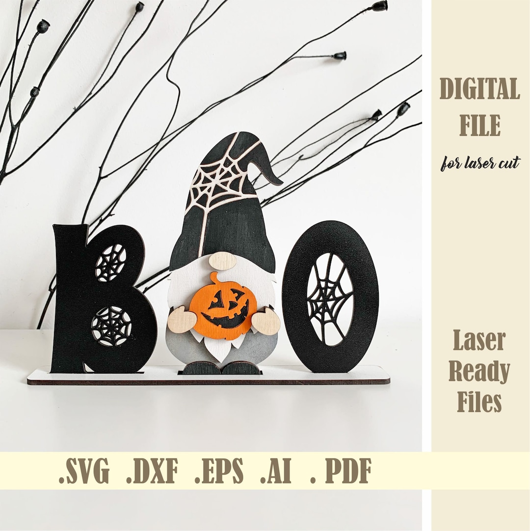 Halloween Boo Gnome Shelf Sitter SVG, Ghost Gnomes Laser Cut File, Fall ...