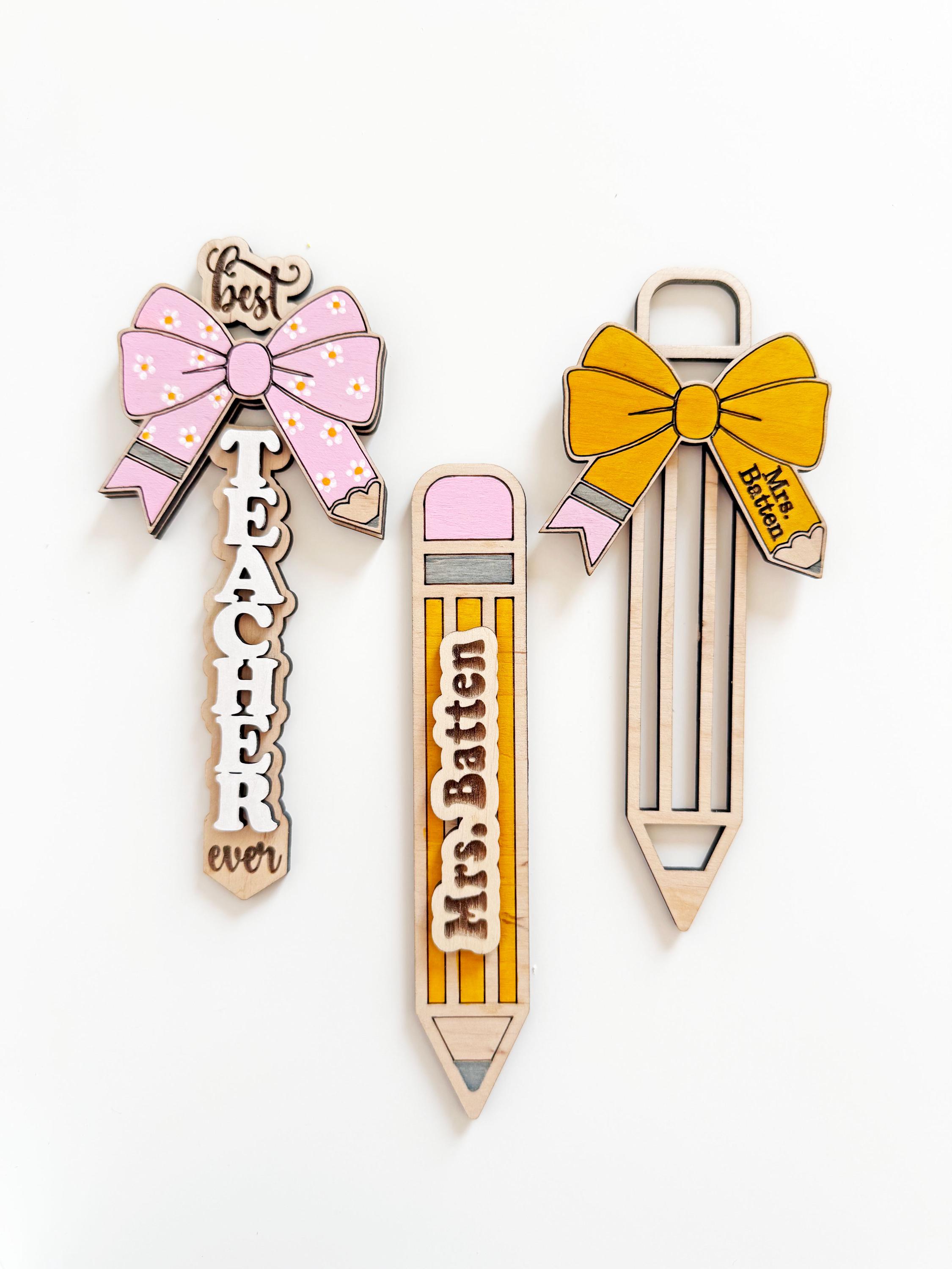 Teacher Pencil Bow SVG Laser Cut File, Personalized Name Best Teacher ...