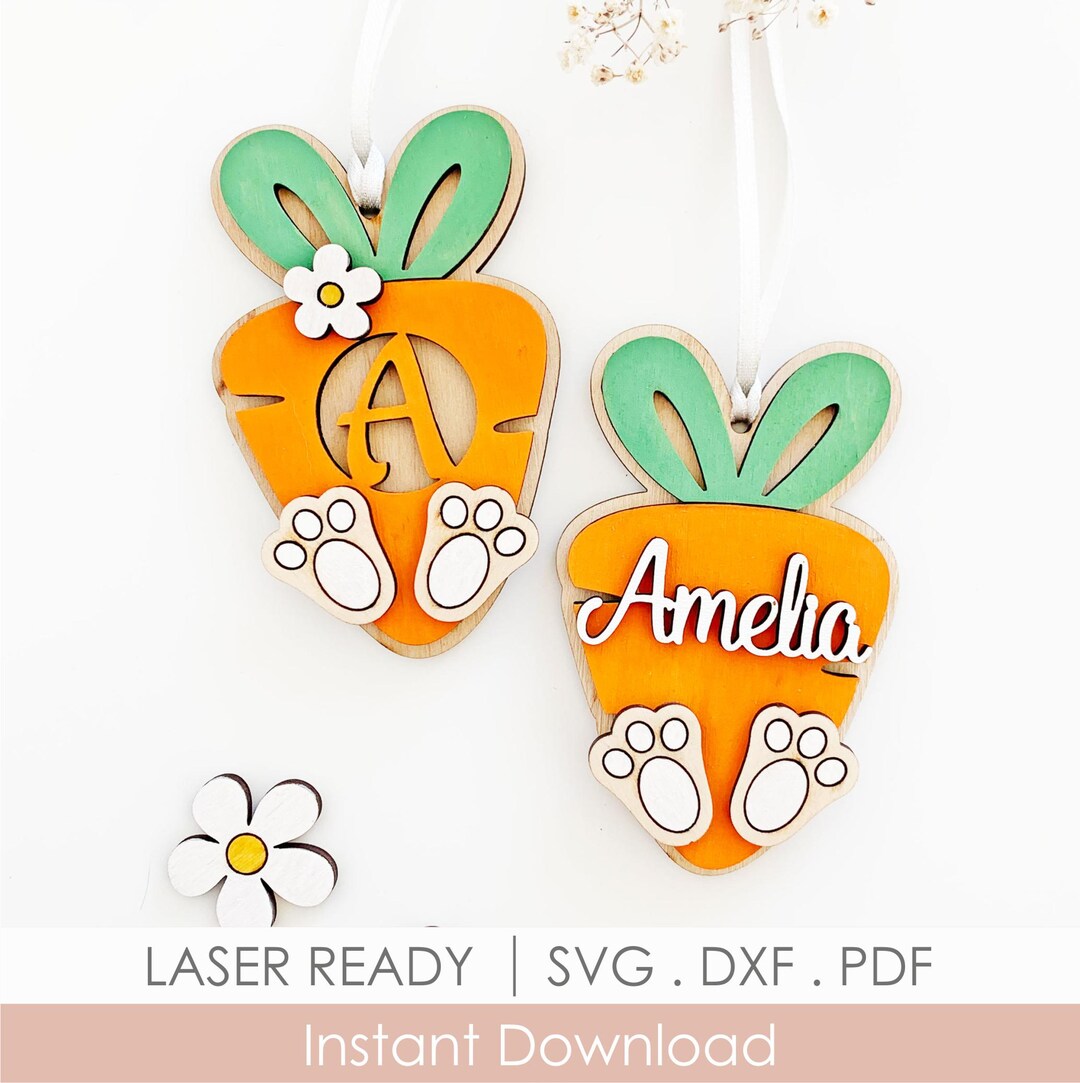 Easter Carrot Name Basket Tags SVG, Letters Bunny Ears Laser Cut ...