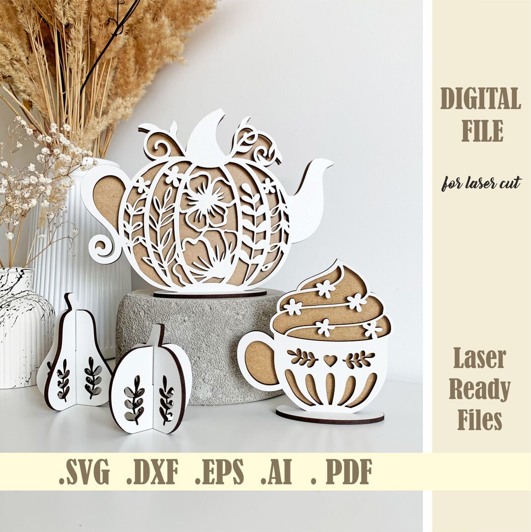 Floral Pumpkin Teapot With Cup SVG, Pumpkin Spice, 3D Halloween ...