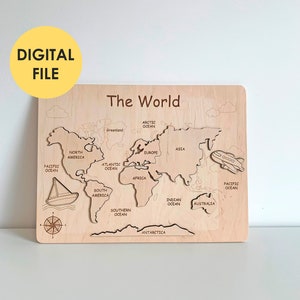 World Map Puzzle SVG, Laser Cut File for Kids Learning, Montessori ...