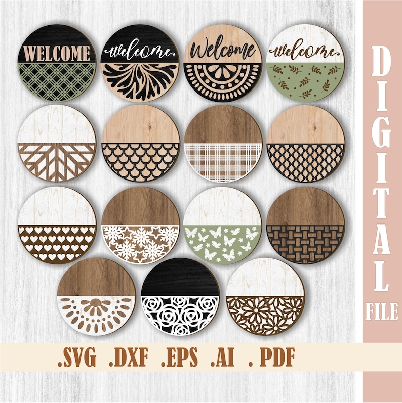 Welcome Sign SVG Bundle, 15 Door Hanger Designs, 3 Welcome Words, Laser ...
