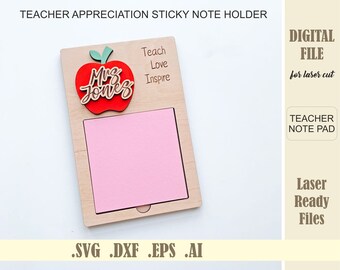 Teacher Appreciation Gift Laser Cut Files Sticky Note Pad SVG, DXF, CDR ...