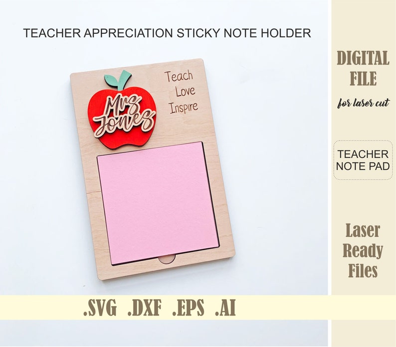 Teacher Appreciation Sticky Note Pad SVG Laser Cut Files DXF - Etsy