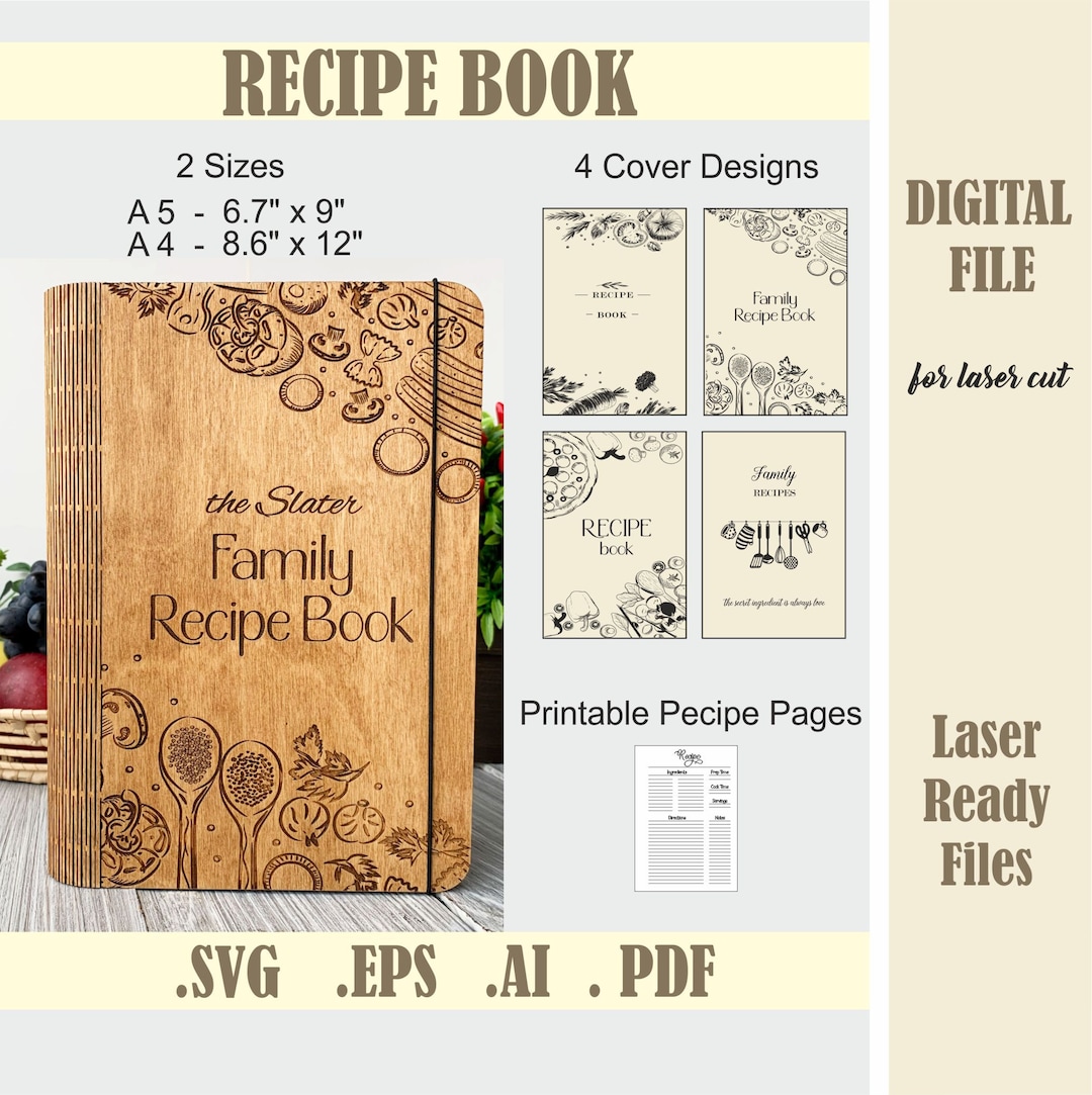 Recipe Book Cover SVG, Recipe Binder Laser Cut File, Mom's Wood Recipe ...