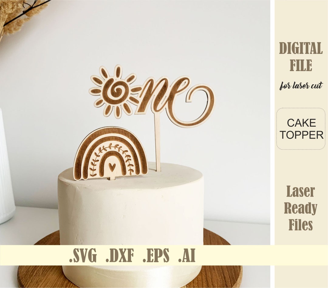 One Cake Topper SVG, Sun Cake Topper Laser Cut File, Rainbow 1st ...