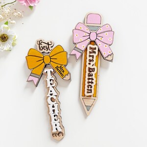 Teacher Pencil Bow SVG Laser Cut File, Personalized Name Best Teacher ...