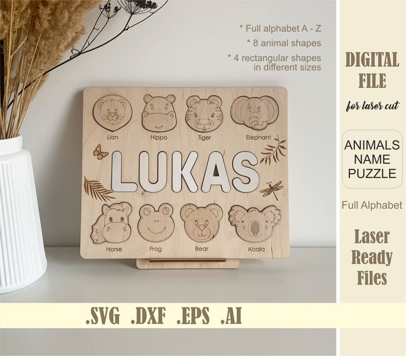 Laser Cut File Animals Baby Name Puzzle SVG, Glowforge, Digital ...