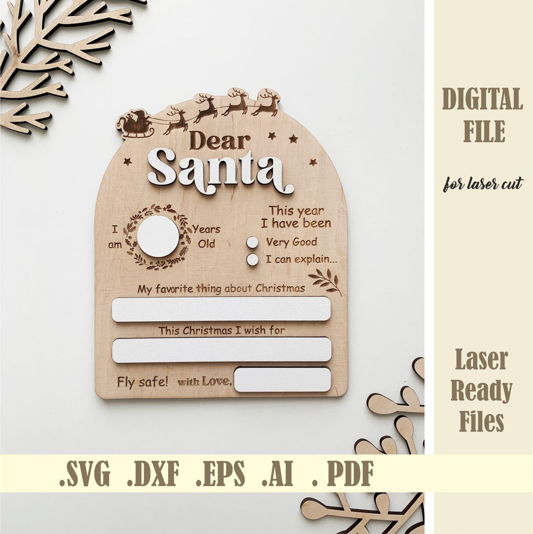 Dear Santa Board Laser Cut File, Letter to Santa Sign SVG, Dry Erase ...