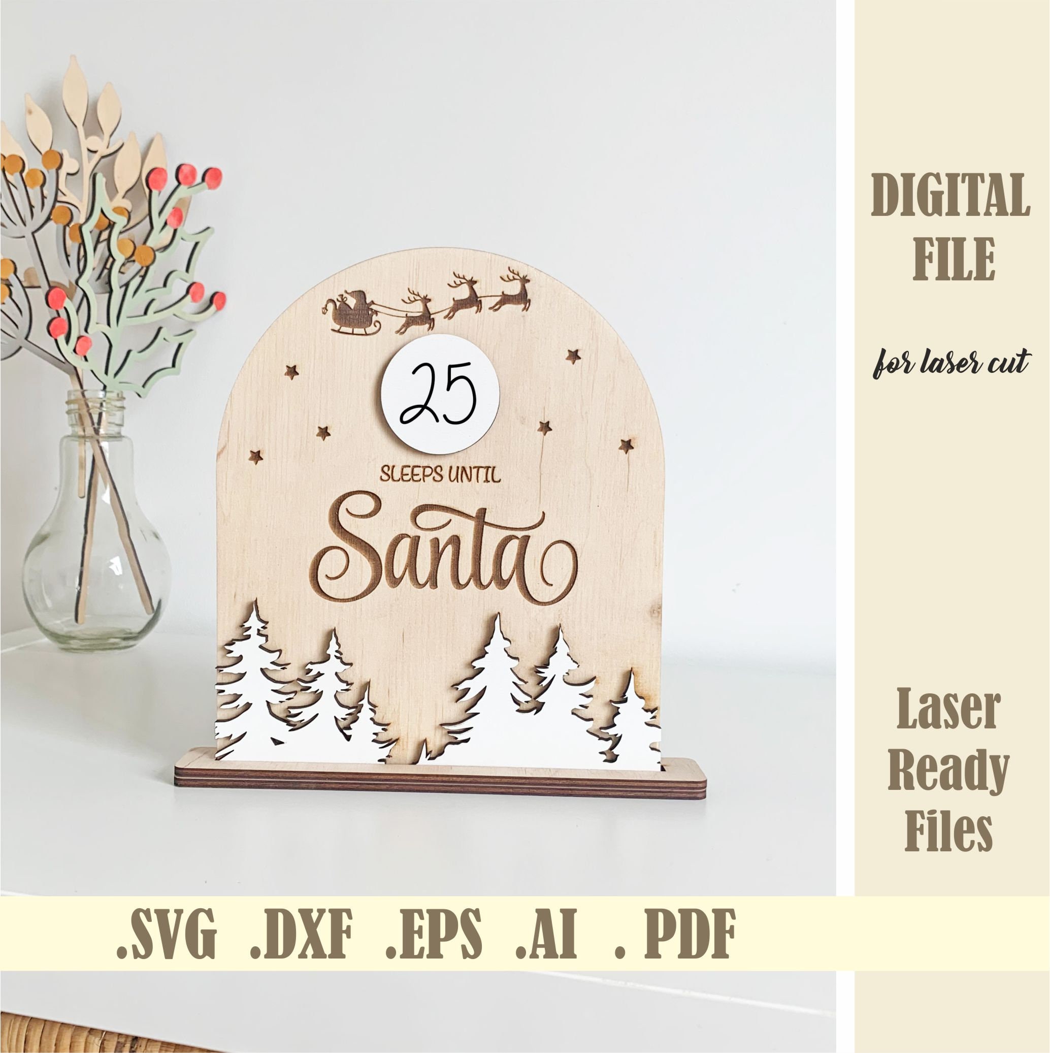 Christmas Countdown SVG, Laser Cut File Days Until Christmas, Countdown ...