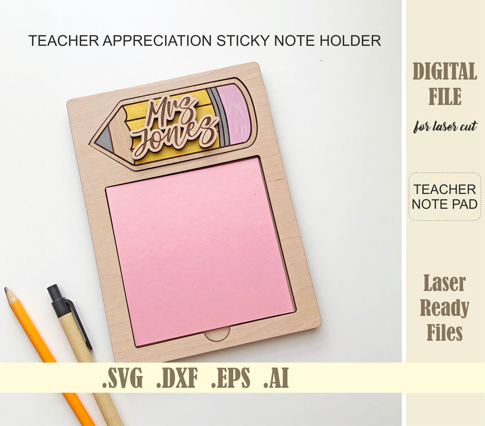 Laser Cut Files Teacher Appreciation Gift Sticky Note Pad SVG - Etsy