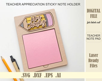 Teacher Appreciation Gift Laser Cut Files Sticky Note Pad SVG, DXF, CDR ...